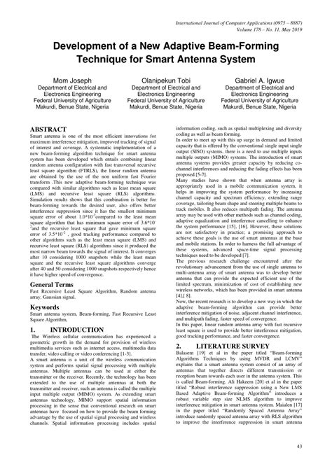 PDF Development Of A New Adaptive Beam Forming Technique For Smart