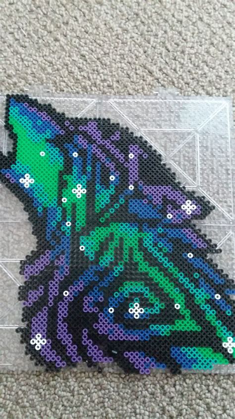 Purple Blue Green Galaxy Wolf Made Of Perler Beads Easy Perler Bead