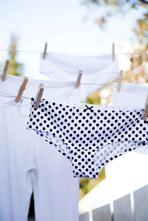 Underwear Hanging To Dry In A Clothesline Stock Image Colourbox