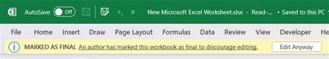 How To Mark An Excel Workbook As Final