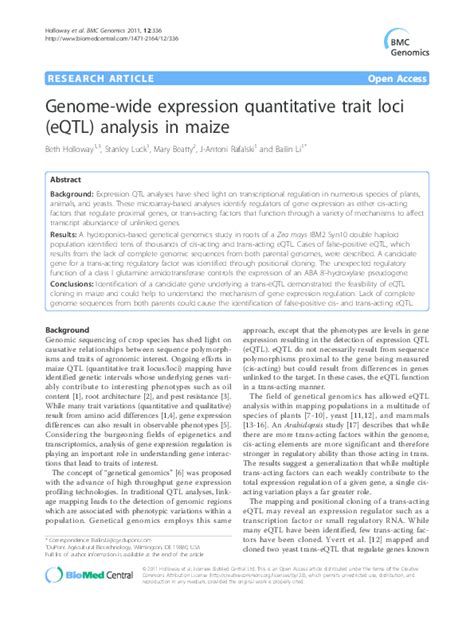 Pdf Genome Wide Expression Quantitative Trait Loci Eqtl Analysis In