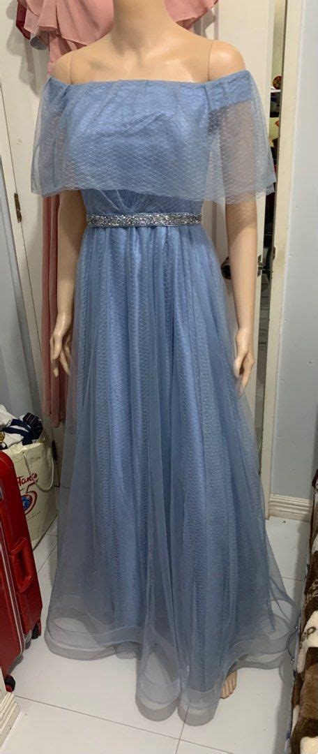 Dusty Blue Gownoff Shoulder Elegant Tulle Gownprincipal Sponsorprom