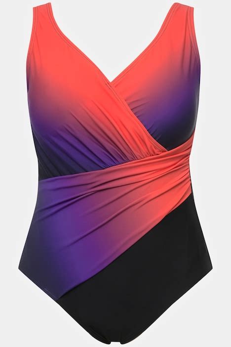 Color Gradient Wrap Look One Piece Swimsuit Black Ulla Popken