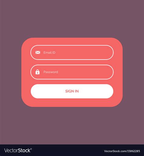 Minimal Flat Color Login Form Ui Template Design Vector Image