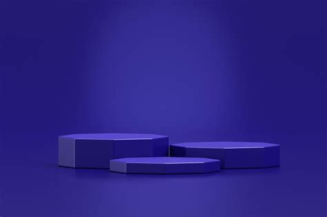 파란색 승자 연단 받침대 제품 디스플레이 배경 3d 그림 제품 배치를 위한 빈 디스플레이 쇼룸 프레젠테이션 무료 사진