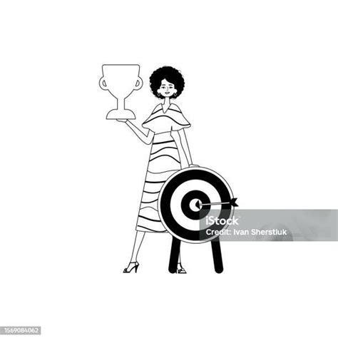여자 친구가 컵을 들고있다 승리의 규율 Char 및 Distance 선형 스타일러스 트렌디한 스타일 벡터 일러스트레이션 3차원 형태에 대한 스톡 벡터 아트 및 기타 이미지