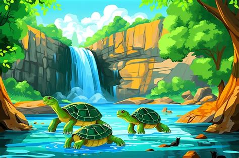 Premium Vector Group Of Turtles Standing In The Water