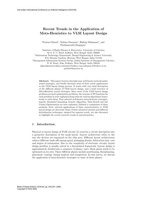 Pdf Recent Trends In The Application Of Meta Heuristics To Vlsi