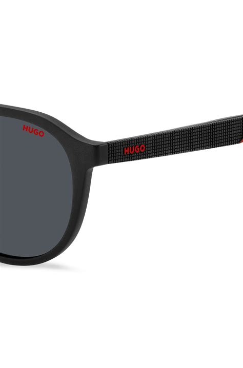 Hugo Matte Black Sunglasses With Patterned Temples