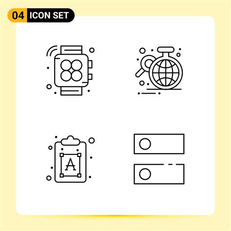 4 Universal Line Signs Symbols Of Handwatch Process Analysis Globe Text Editable Vector Design