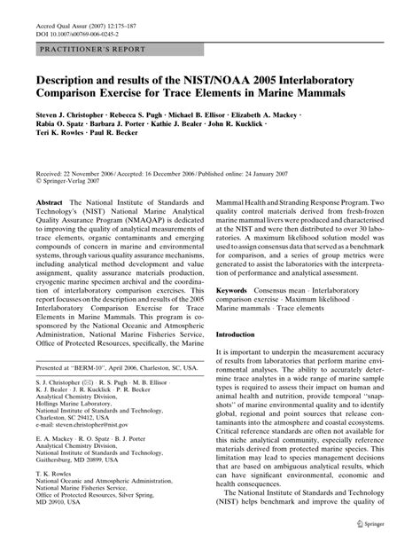 Pdf Description And Results Of The Nistnoaa 2005 Interlaboratory