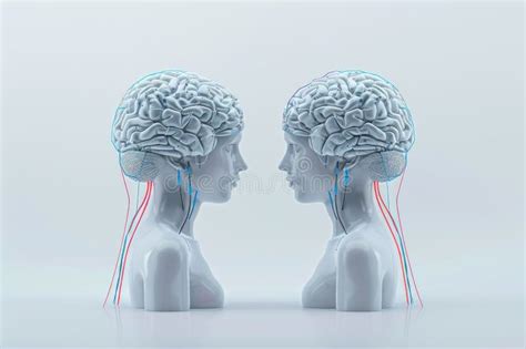 Two Abstract Human Figures With Brain Models Facing Each Other
