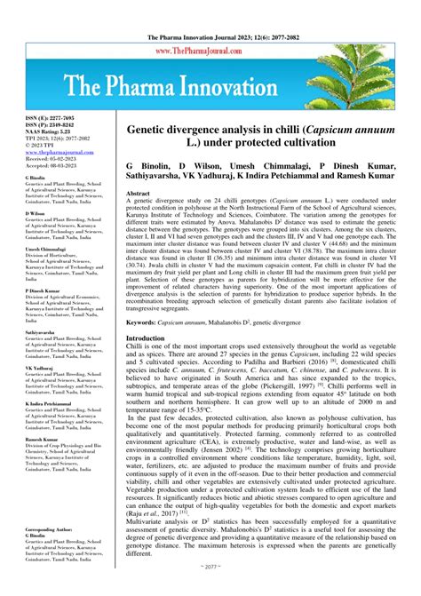 Pdf Genetic Divergence Analysis In Chilli Capsicum Annuum L Under Protected Cultivation