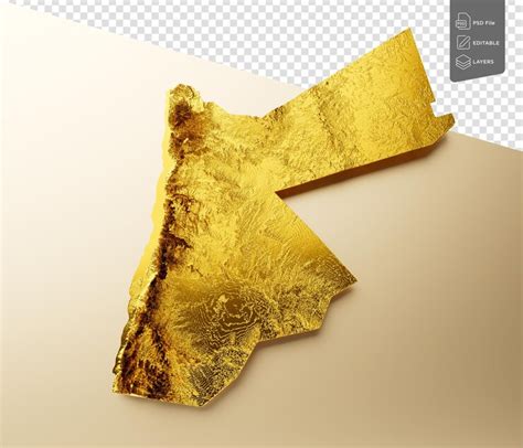 ヨルダン地図ベージュ色の背景 3 D イラストレーションの黄金の金属色の高さの地図 プレミアムpsdファイル