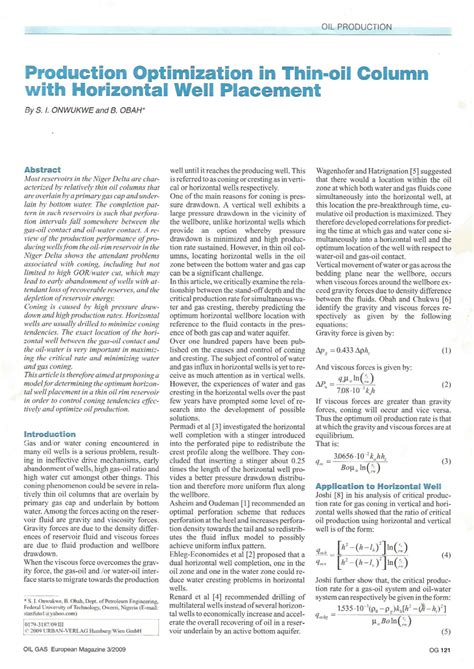 Pdf Production Optimization In Thin Oil Column With Horizontal Well Placement