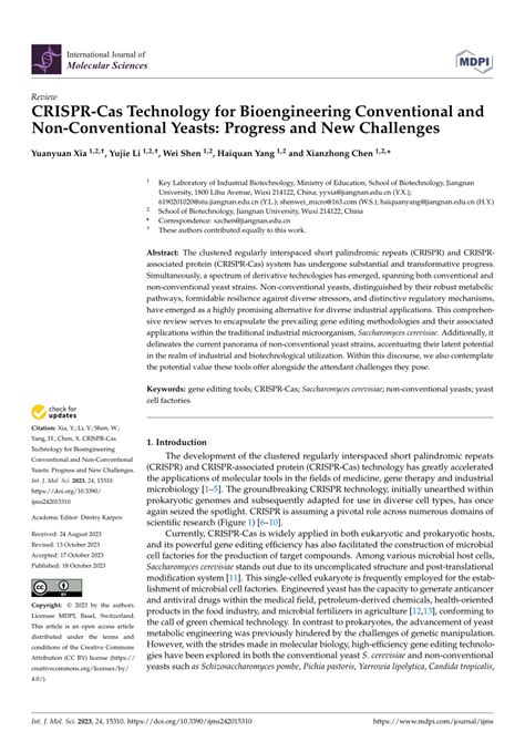 PDF CRISPR Cas Technology For Bioengineering Conventional And Non Conventional Yeasts