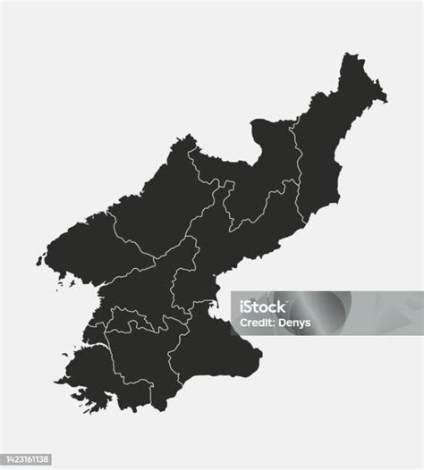 흰색 배경에 고립 된 지역이있는 북한지도 북한의 지도 벡터 일러스트 레이 션 공란에 대한 스톡 벡터 아트 및 기타 이미지