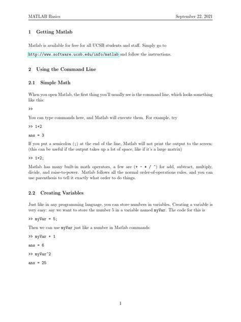 Matlabtutorial 1 Pdf Matlab Matrix Mathematics