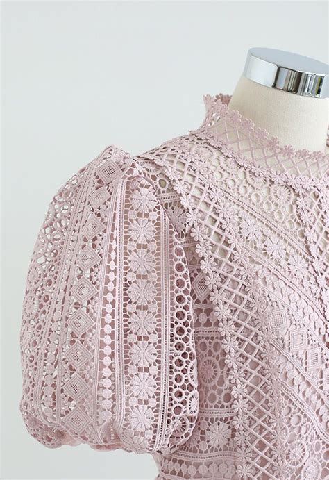 Short Sleeve Floral Crochet Crop Top In Pink Retro Indie And Unique