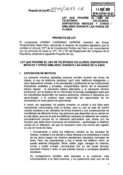 Proyecto Ley Que Prohíbe El Uso De Celulares Y Otro Durante Horas De