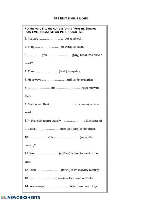 Mixed Tenses Simple Present Tense Worksheets Tenses Worksheet Verb