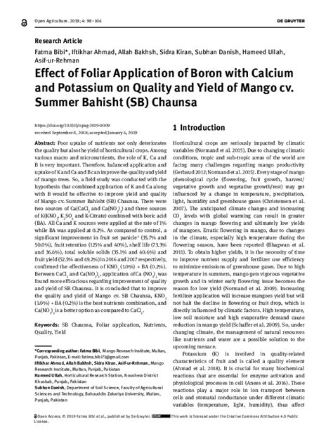 Pdf Effect Of Foliar Application Of Boron With Calcium And Potassium On Quality And Yield Of