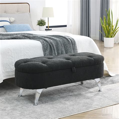 Clamshell Storage Bench Ottoman Storage Footstool Bed Bench With