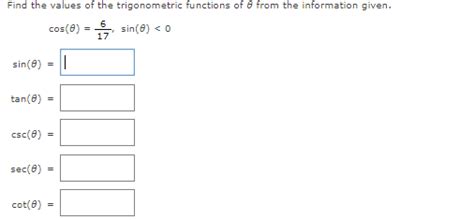 Solved Find the values of the trigonometric functions of θ Chegg com