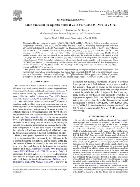 Pdf Boron Speciation In Aqueous Fluids At 22 To 600°c And 01 Mpa To