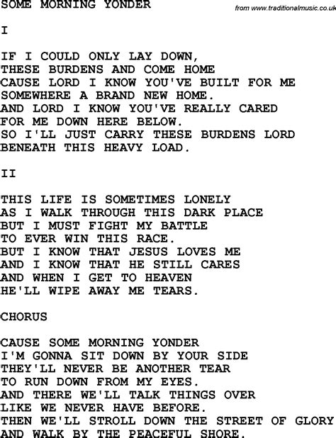 Country Southern And Bluegrass Gospel Song Some Morning Yonder Lyrics