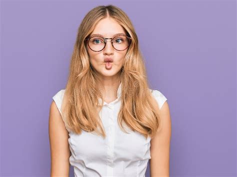 Beautiful Young Caucasian Girl Wearing Casual Clothes And Glasses