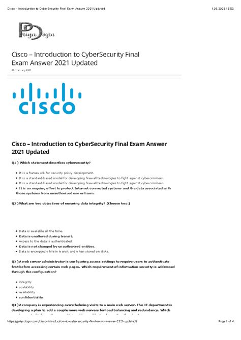Cisco Introduction To Cyber Security Final Exam Answer Updated It Is A Standard Based