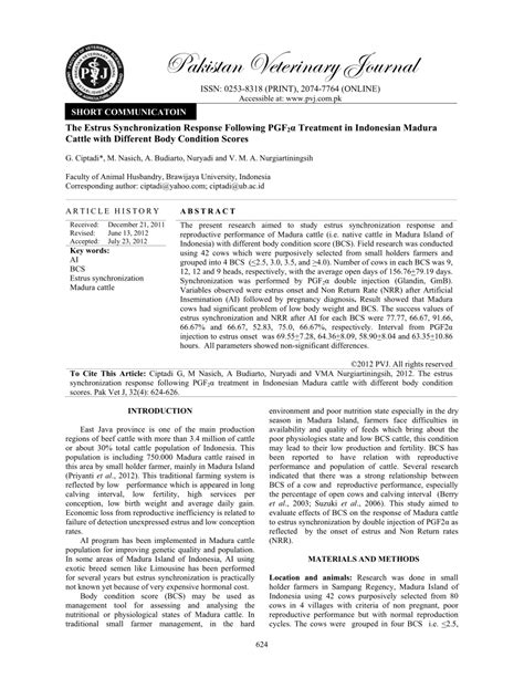 Pdf Pakistan Veterinary Journal The Estrus Synchronization Response