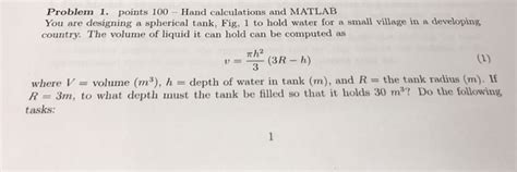 Solved Problem 1 Points 100 Hand Calculations And Matlab