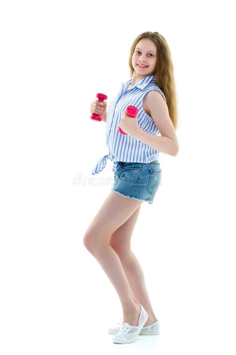 Teenage Girl With Dumbbells In Hands Stock Image Image Of People