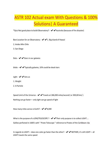 Astr 102 Actual Exam With Questions And 100 Solutions A Guaranteed