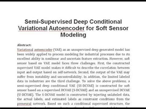 Semi Supervised Deep Conditional Variational Autoencoder for Soft Sensor Modeling - YouTube