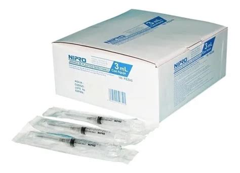 Jeringa Con Aguja 3ml Nipro 23g X 1 Luer Lock 100 Un Capacidad En
