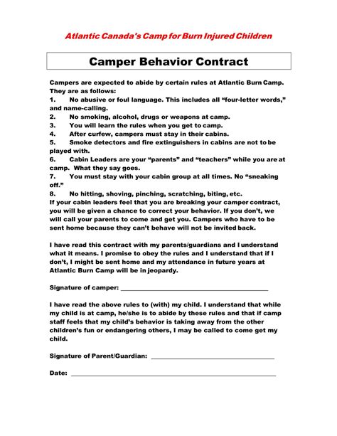 Free Printable Behavior Contract Templates Pdf Word Home Adults