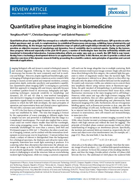Pdf Quantitative Phase Imaging In Biomedicine