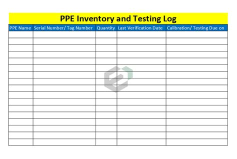 Inventory Log Sheet Printable