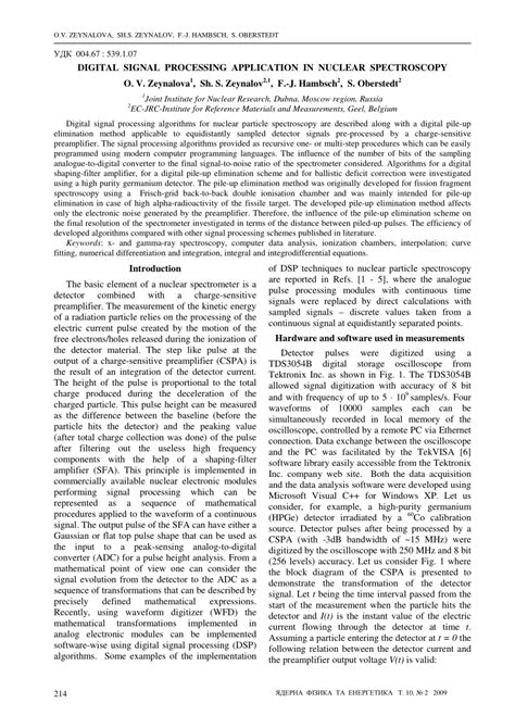 Pdf Digital Signal Processing Application In Nuclear Spectroscopy