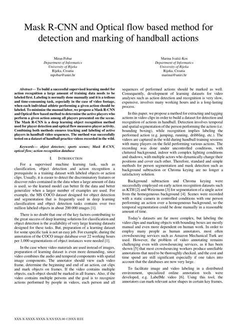 PDF Mask R CNN And Optical Flow Based Method For Detection And Marking Of Handball Actions