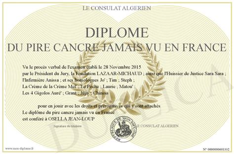 Diplome Du Pire Cancre Jamais Vu En France