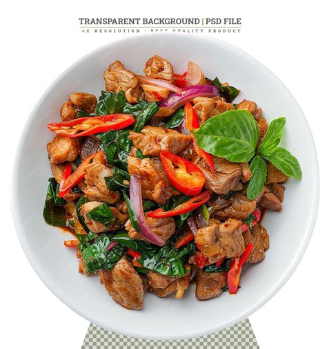 Spicy Stir Fried Crispy Pork With Holy Basil Premium Ai Generated Psd