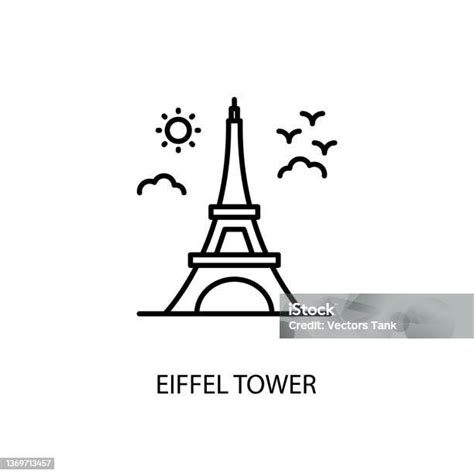 Menara Eiffel Prancis Paris Ilustrasi Garis Besar Dalam Vektor Logo