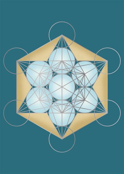 Poster Metatrons Cube Petrol Silver Etsy
