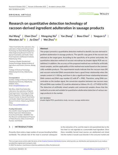 Pdf Research On Quantitative Detection Technology Of Raccoon‐derived Ingredient Adulteration