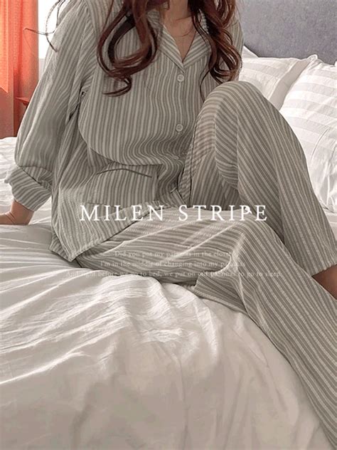 해피데이 직진배송 H Made 밀런 스트라이프 잠옷 커플 긴팔 파자마 세트 2color