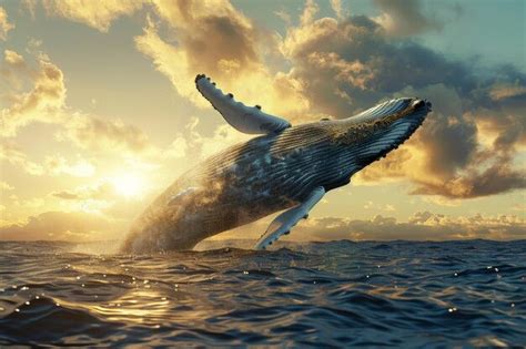 The Humpback Whale Jumps Out Of The Water Premium Ai Generated Image